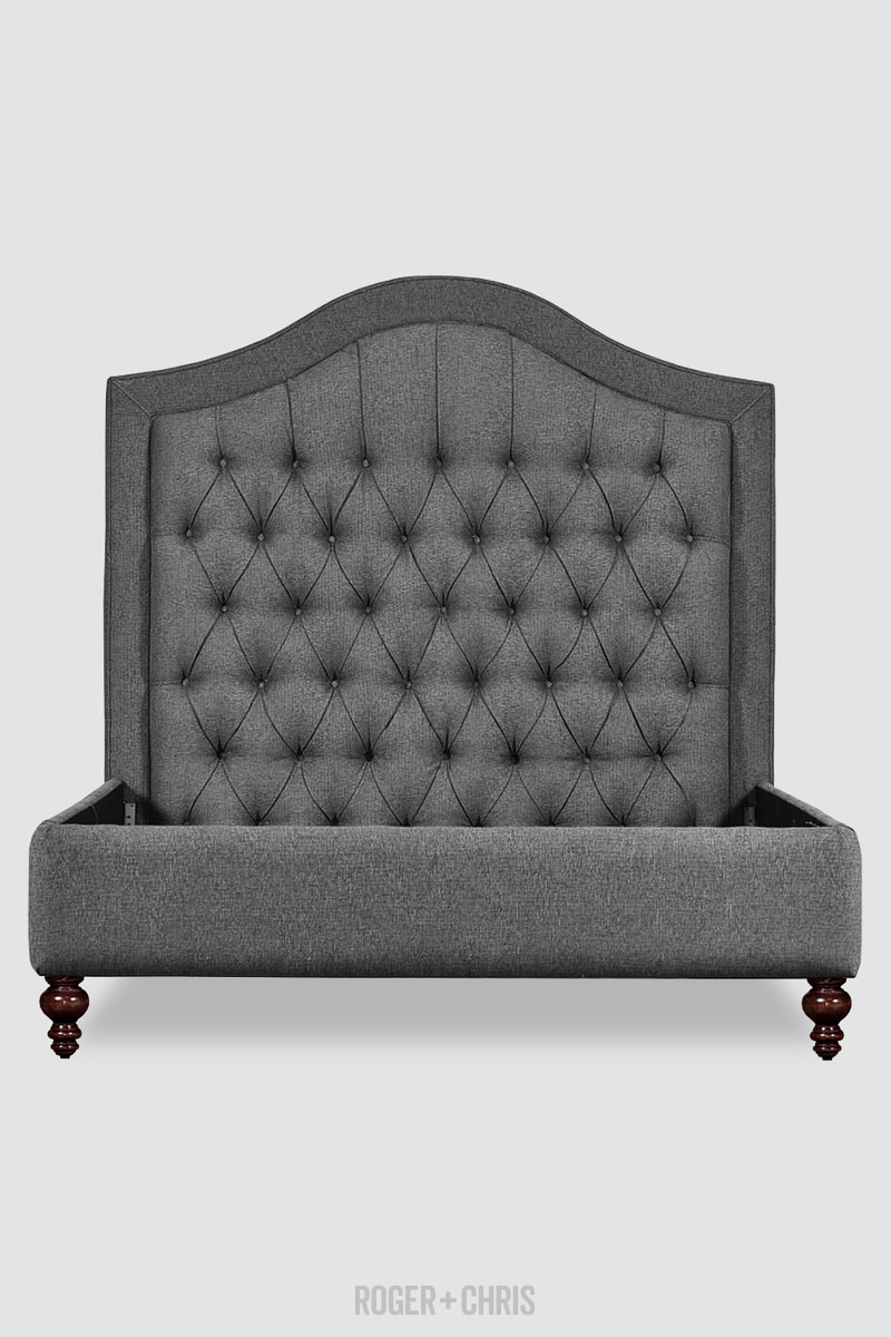 Morgan upholstered bed in Notion Ironside | Roger + Chris