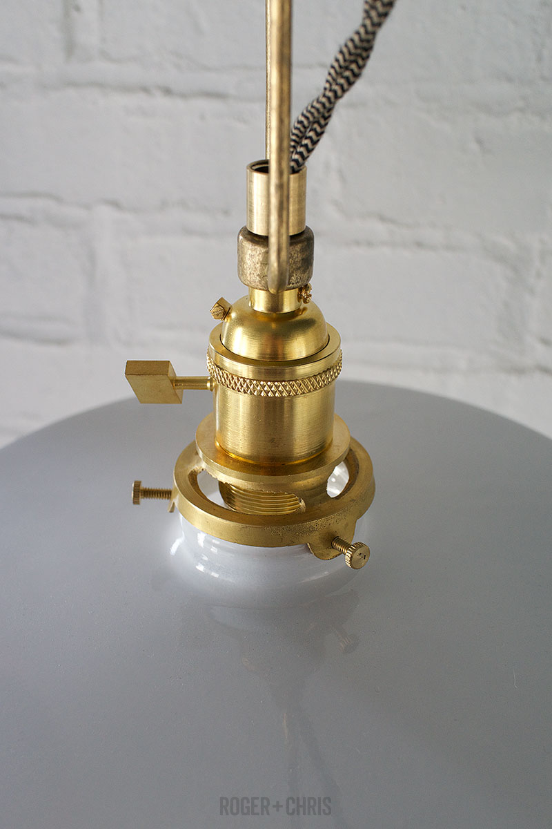 Guide pendant with flat shade in white and black and beige zig zag wire ...