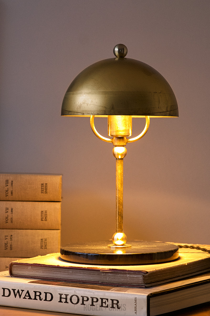 Hopper in all-brass with black marble base and black cord | Roger + Chris