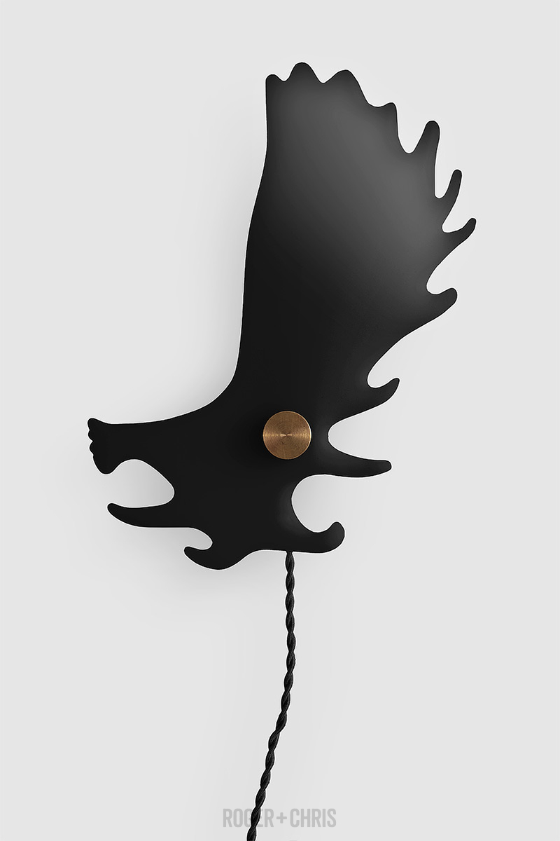 Moose plug-in wall sconce in black with black cord | Roger + Chris
