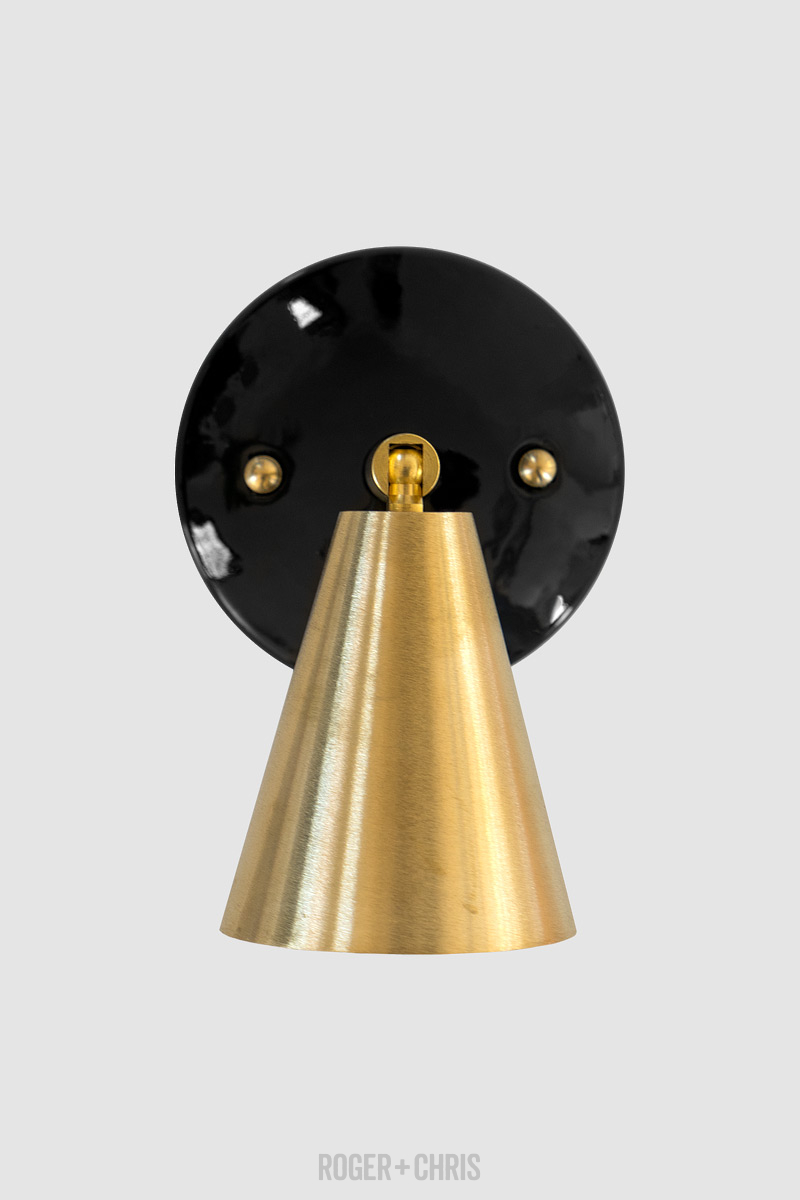 Hardwired Dodger art sconce with black porcelain backplate | Roger + Chris